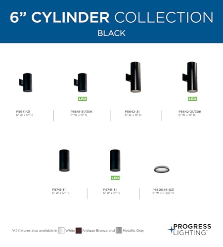 Progress Lighting Cylinder Collection 6" Modern Outdoor LED Wall Lantern Light Black