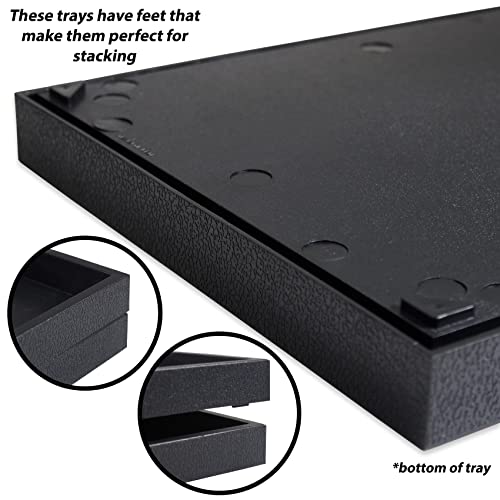 CuteBox Company Black Plastic Tray (14.75β x 8.25β x 1β) with 24 Compartments White Wooden Tray Insert for Jewelry Storage, Organization, Merchandise, Display