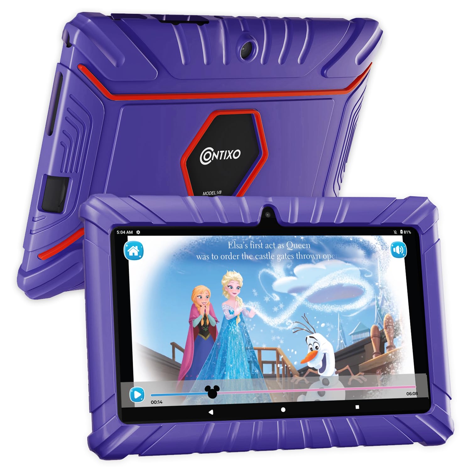Contixo Kids Tablet, V8 Tablet for Kids and Tablet Sleeve Bag Bundle, 7โ Toddler Tablet, 2GB+32GB Android 11 Tablet with Case, Learning Games Included, Parental Control Family Link - Purple