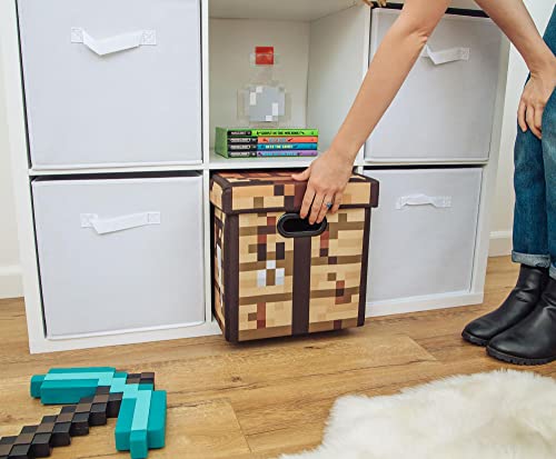Minecraft Crafting Table 13-Inch Storage Bin Chest With Lid | Foldable Fabric Basket Container, Cube Organizer With Handles, Cubby For Shelves, Closet | Home Decor Essentials, Video Game Gifts