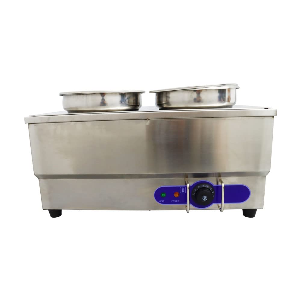 INTBUYING 2 Pan Food Soup Warmer Stove Bain Marie Commercial Canteen Buffet Steam Heater Stainless Steel with 2 Pots 110V 1500W