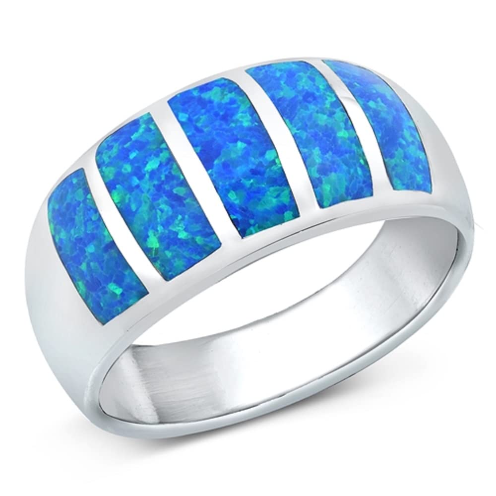 CloseoutWarehouse Blue Simulated Opal Five Bars Statement Ring Sterling Silver Size 10