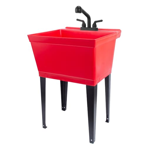 Grey Utility Sink Laundry Tub With Pull Out Faucet (PARENT) (Red Tub, Black Faucet)