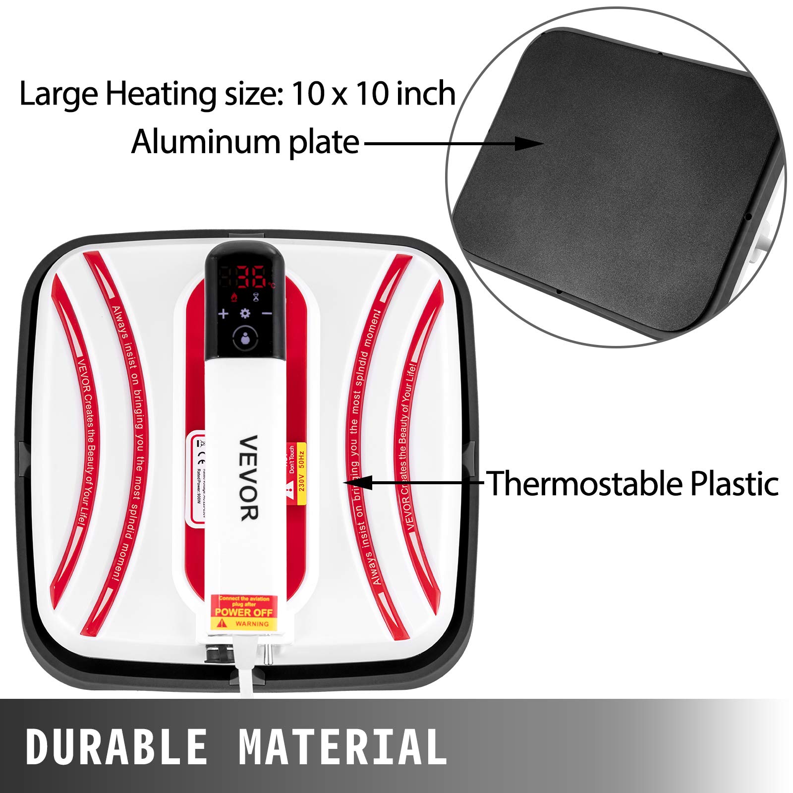 VEVOR Mini Press 800W Mini Heat Press 10 x 10 Inch Red Portable Easy Press Mini Highly-sensitive Touch Screen Vibration Function Press Machine Mini Press for T-shirts with Reliable Double-tube Heating