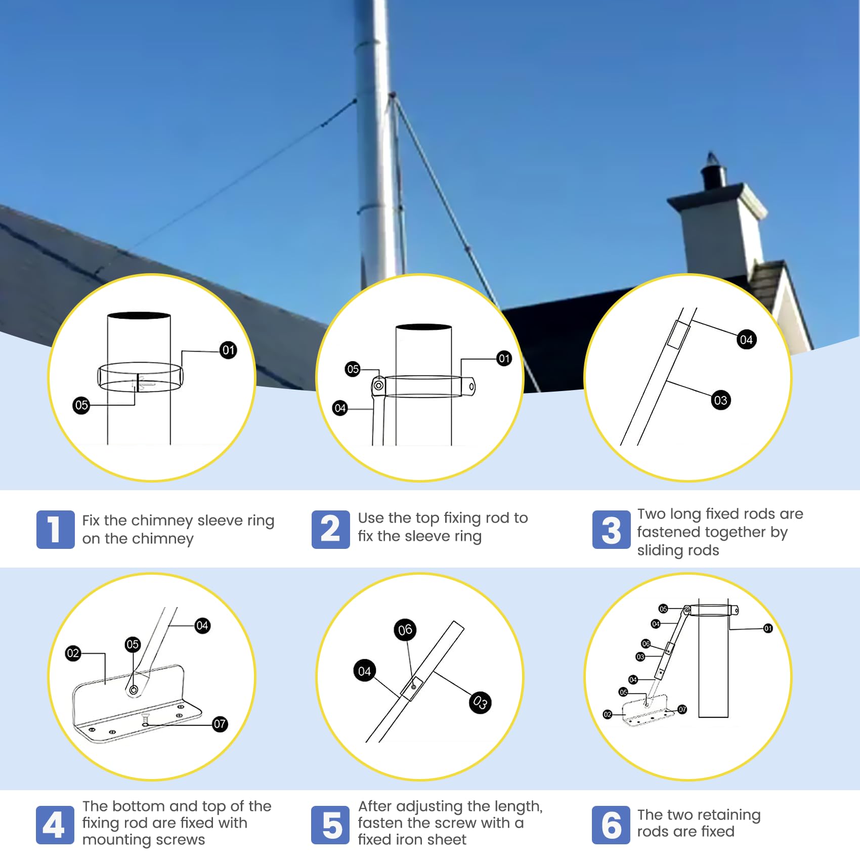 Ebusin 10" Extended Roof Bracket Supports Chimney Stove Pipe for DuraVent Triple Wall 6" I.D,Suitable for All Outer Diameters of 10", Stability Against Wind & Snow, Includes Brackets & Adjustable Leg