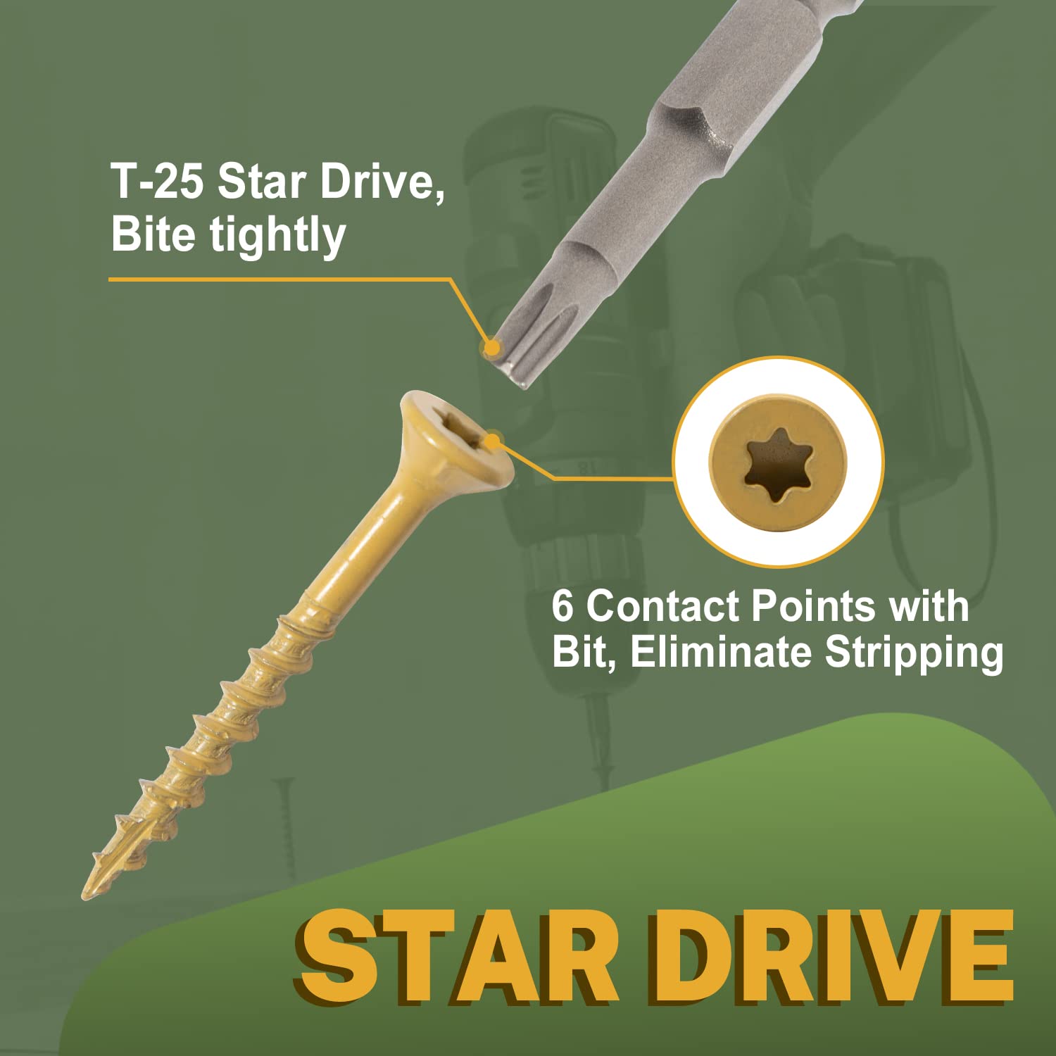 LIONMAX Deck Screws 2-1/2 Inch, Wood Screws #9 x 2-1/2", 120 PCS, Rust Resistant, Exterior Epoxy Coated, Outdoor Decking Screws, Torx/Star Drive Head Deck Screw, T25 Star Bit Included, Tan