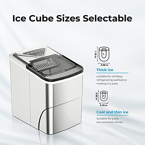 Ice Cube Makers Countertop, Self-Cleaning Function, Portable Electric Machine, 9 Pebble Ice Ready in 6 Mins, 26lbs 24Hrs with Ice Bags and Ice Scoop Basket for Home Bar Camping RV(Silver)
