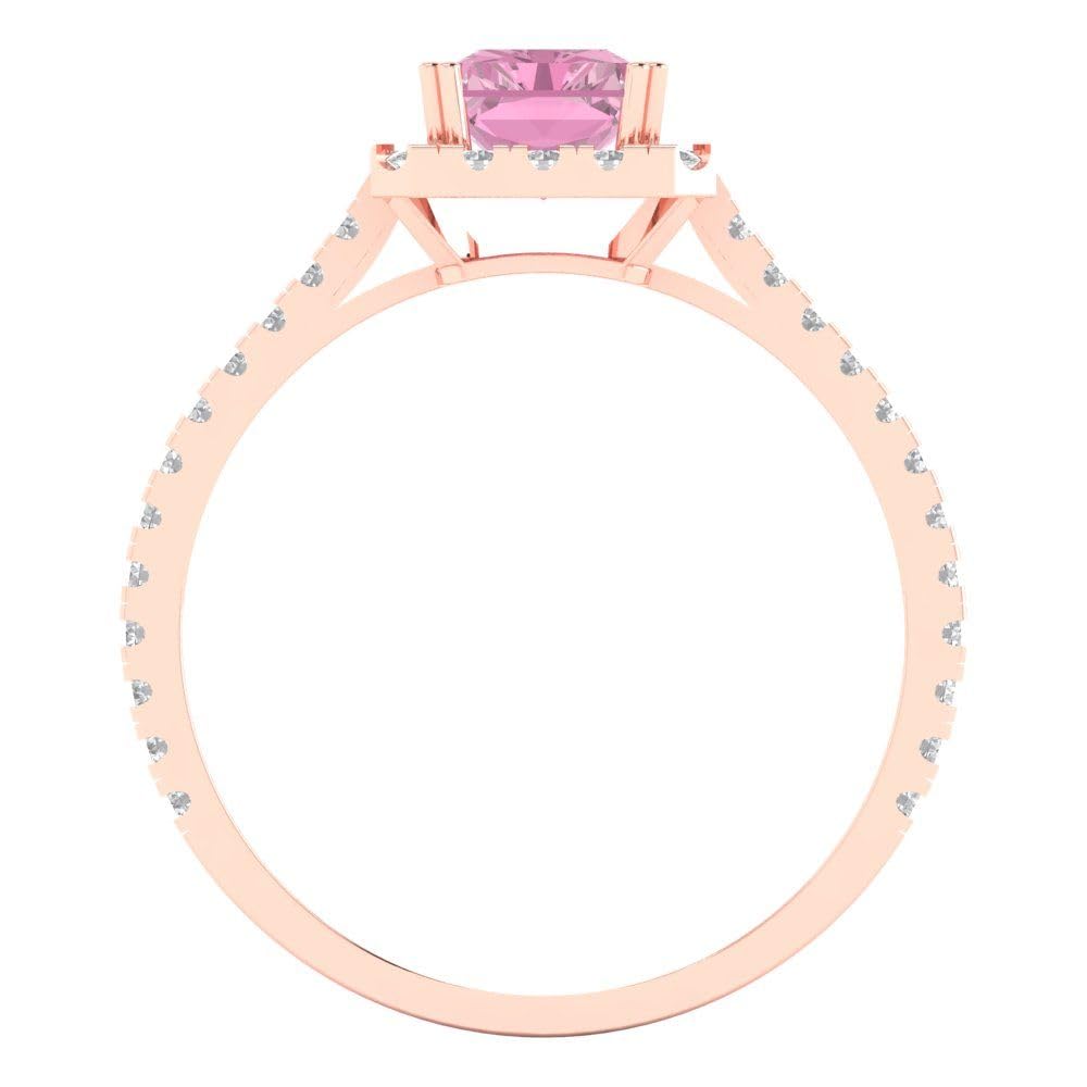 Clara Pucci 1.98 ct Emerald Cut Solitaire Halo Genuine Pink Simulated Diamond Engagement Promise Anniversary Bridal Ring 18K Rose Gold 7