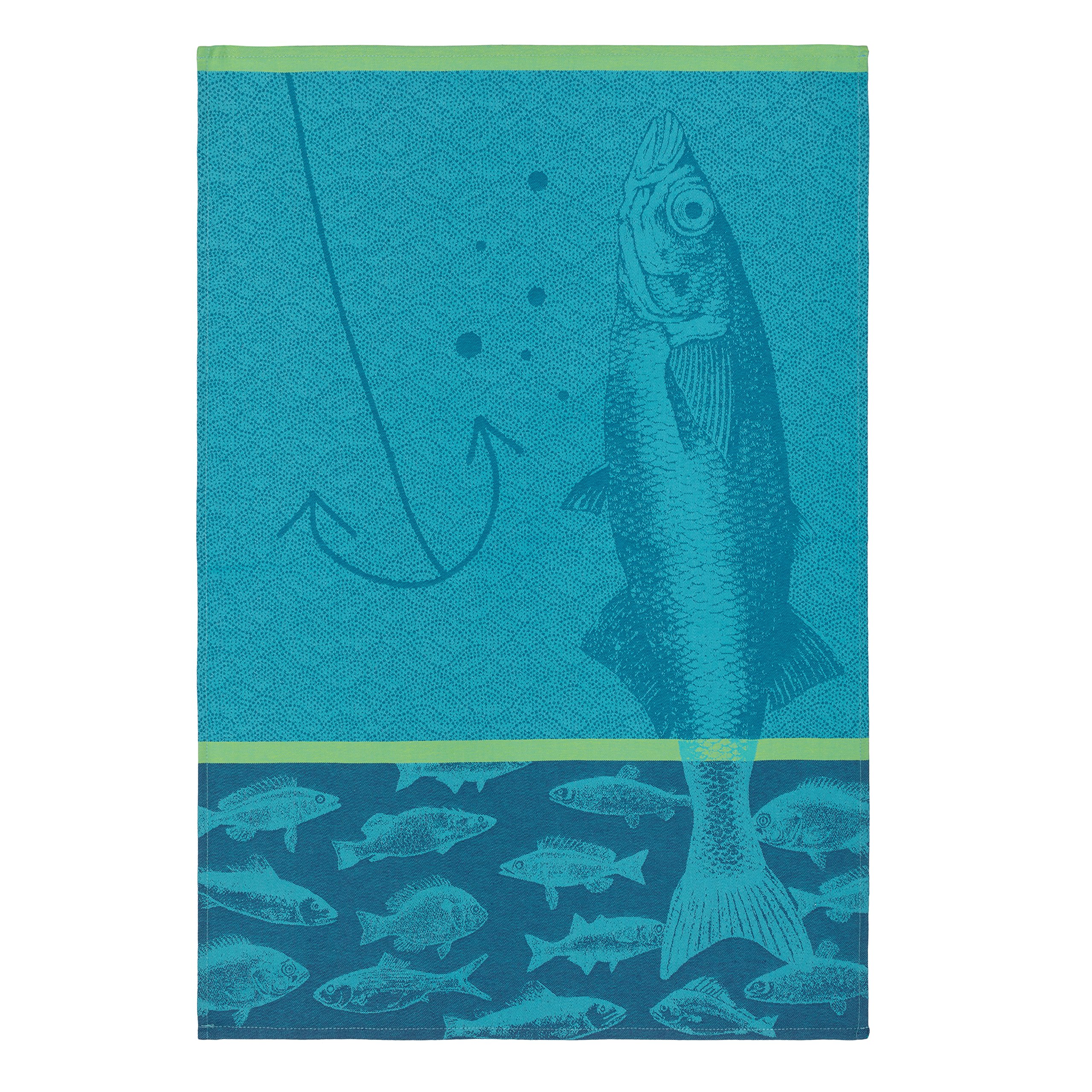 Coucke French Cotton Jacquard Towel, Poissons Bleu, 20-Inches by 30-Inches, Turquoise