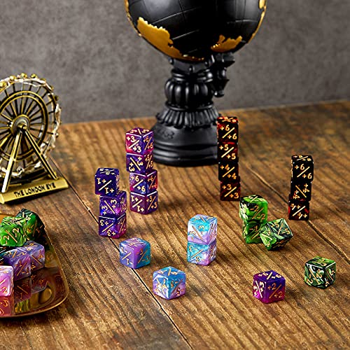 Sumind 48 Pieces MTG Dice Counters Token Dice Compatible with Magic The Gathering Dice Glitter D6 Dice Cube Loyalty Counter Dice Compatible with MTG, CCG, Card Gaming Accessory (Delicate Style)