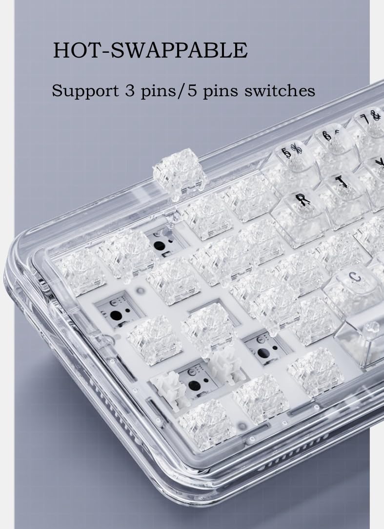 FIRSTBLOOD ONLY GAME. B67 67 Keys Acrylic Transparent Triple Modes Mechanical Keyboard, 2.4G Wireless/Bluetooth 5.0/USB Wired, Hot-Swappable 38g Crystal Linear Switch, 3750mAh Battery, RGB Backlit