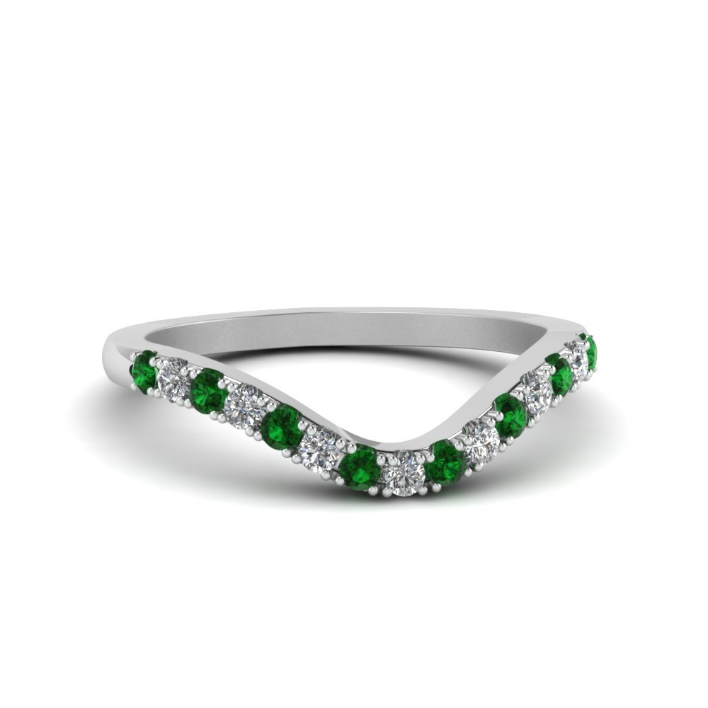 Dabangjewels Emerald & White CZ Diamond 18k White Gold Over .925 Sterling Silver Curved Engagement Wedding Band Ring For Womens