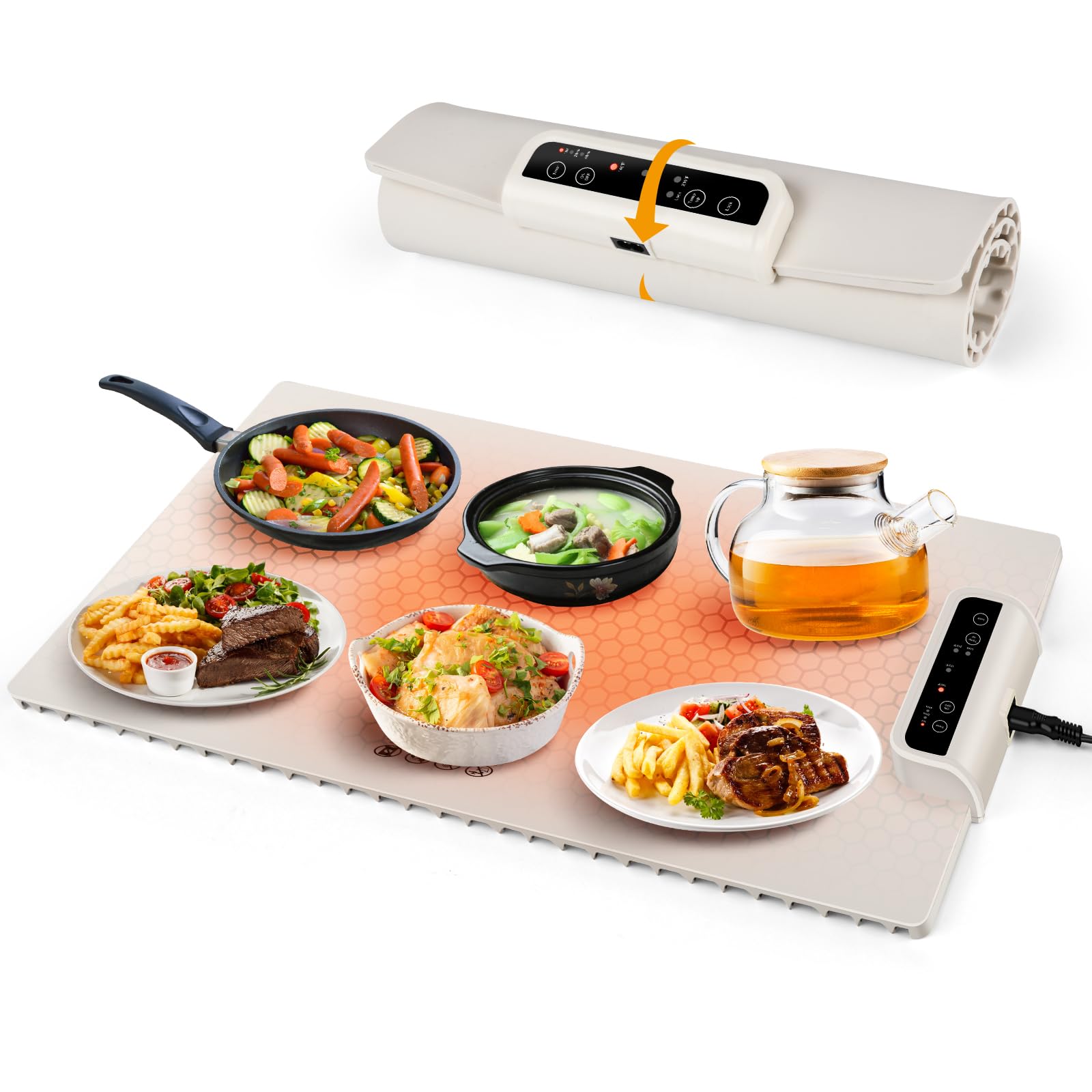 Electric Warming Tray with Adjustable Temperature,Large and Full Surface Heating,Rollable & Portable, 3 Heat Settings & Fast Heating,for Holidays, Daily Use,FamilyGatherings