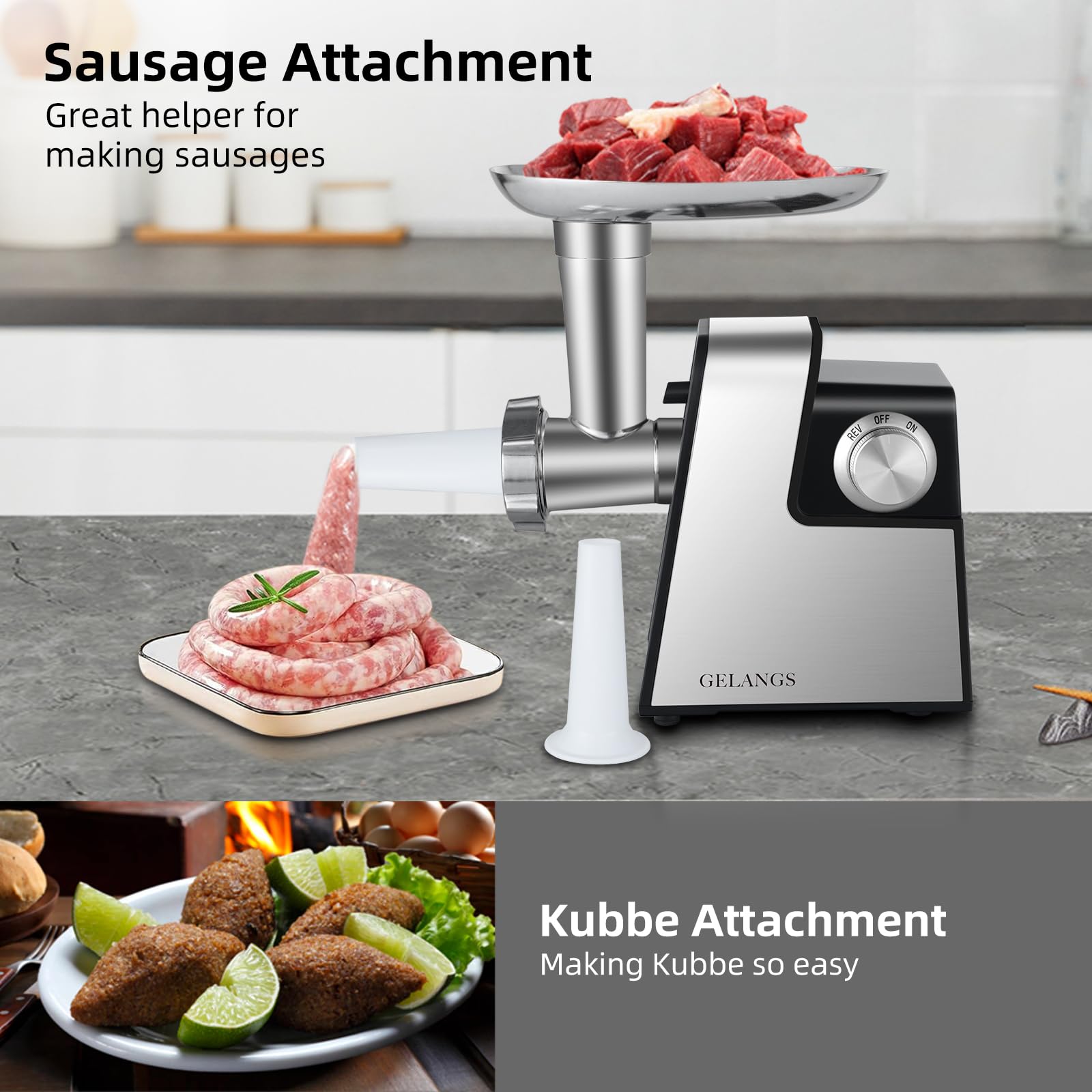 Electric Meat Grinder,350W(2800W Max) Sausage Stuffer Maker with Sausage Stuffer Tubes & Kubbe Kit,Food Grinder with Blade & 3 Plates For Home Kitchen Use