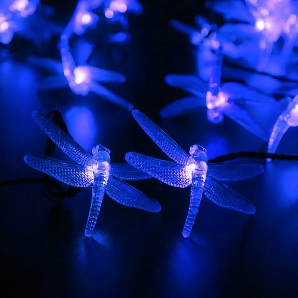 MUEQU Solar String Lights, Waterproof 20ft 30 LED Dragonfly Christmas Fairy Lights Garden Solar Lights,Decoration String Lights for Indoor, Garden, Home, Patio, Lawn, Party and Holiday (Blue)