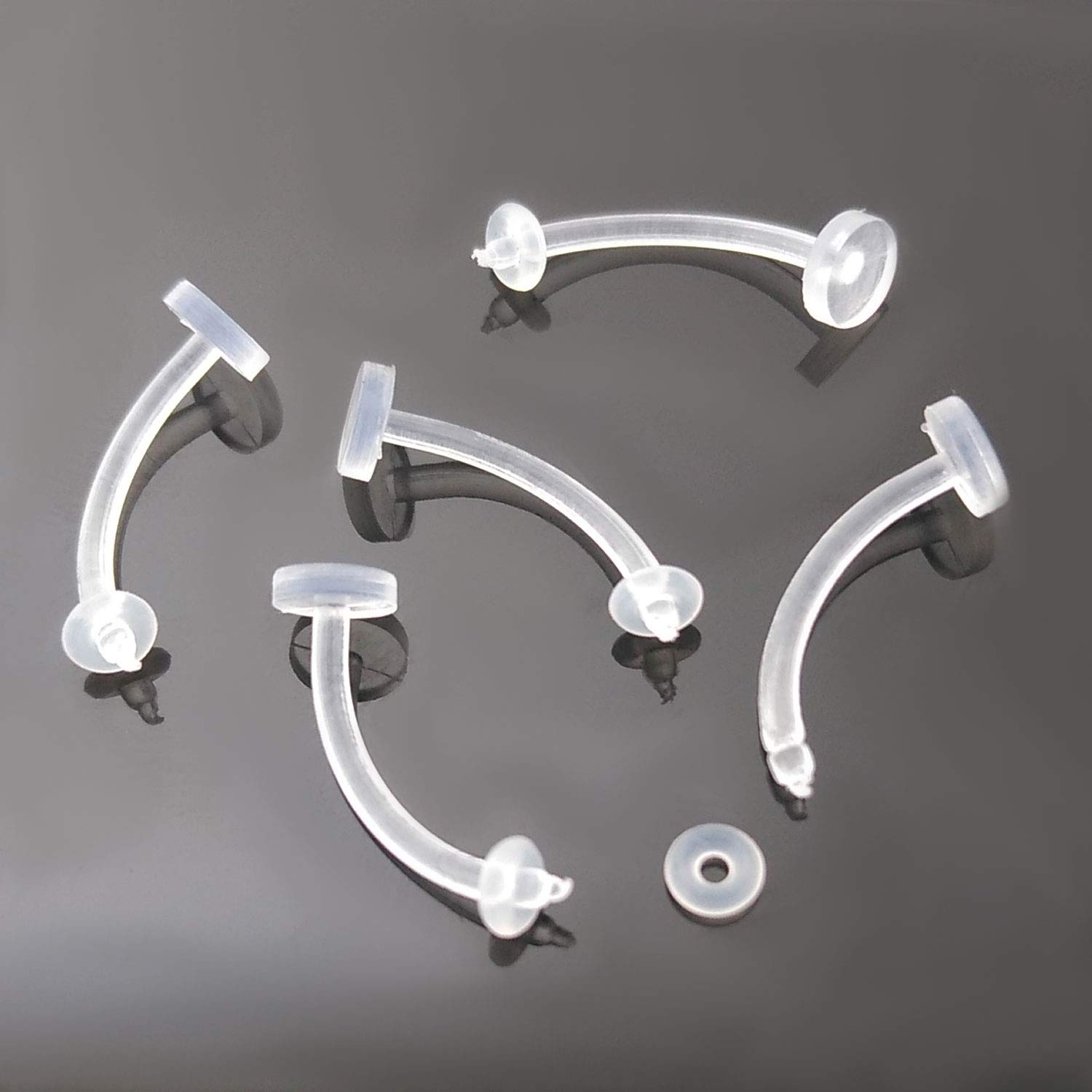 BodyJ4You 5PC Piercing Retainers Clear Bioflex Plastic 16G Eyebrow Lip Septum Flexible Curved Bar