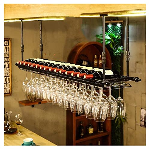 Hanging Wine Rack, Vintage Ceiling Decorative Shelf, Upside Down Hanger for Living Room Dining Bar, Fits Most Wine Glasses (Color : B, Size : 60X30X60CM)