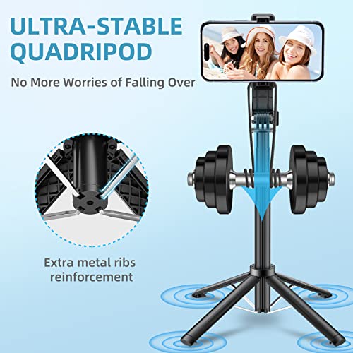 MACOO Selfie Stick Phone Tripod with Remote Upgrade Quadripod Design 40'' Extendable Rechargeable Bluetooth Control Mini Compact Lightweight for Travel Compatible iPhone Samsung All Cell Phone… Black