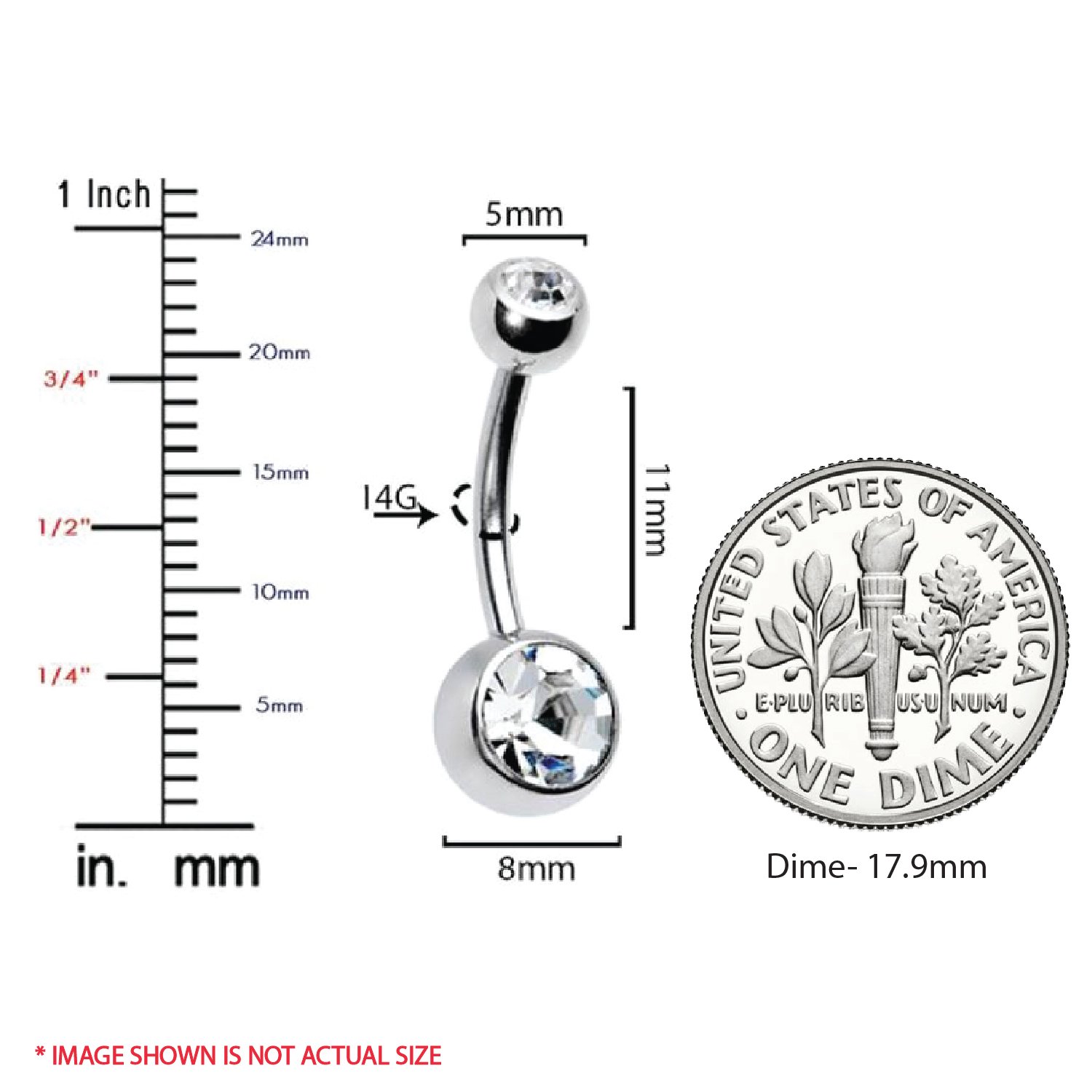BodyJ4You Belly Button Ring 14G Chain Adjustable Waist Navel Banana Bar Summer Bikini Body Jewelry