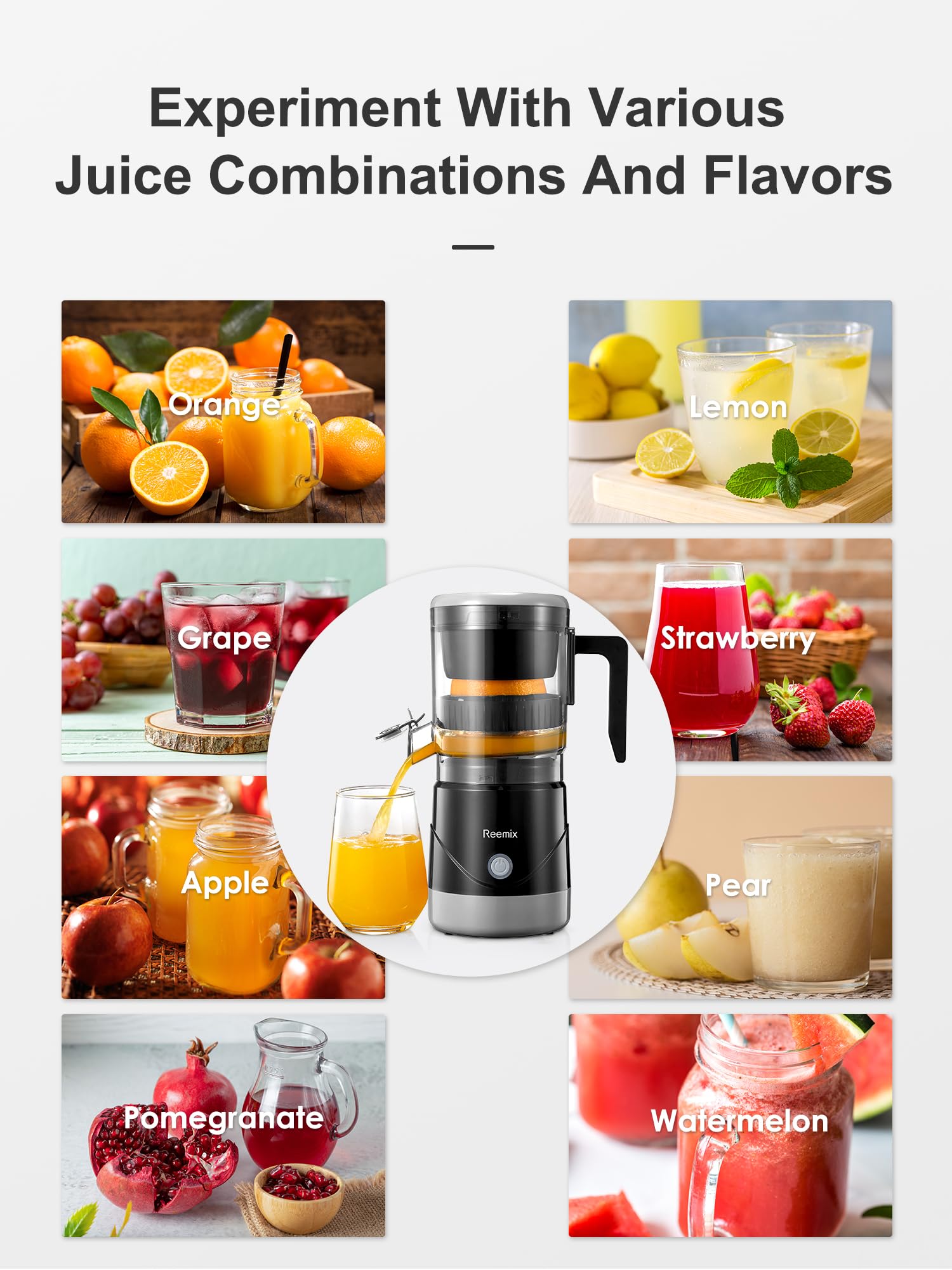Electric Orange Juicer Squeezer, Reemix Electric Citrus Juicer, One Touch Operation, for Orange, Lemon, Grapefruit, Portable Juicer for Orange with Cleaning Brush