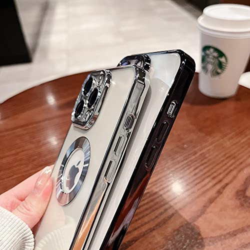 LOOBIVAL for iPhone 13 Pro Case with Camera Lens Protector, Logo View for Women Men, Soft Plating Transparent Slim Ultrathin Phone Cases for iPhone 13 Pro Clear Back Cover (for iphone13Pro,Black)