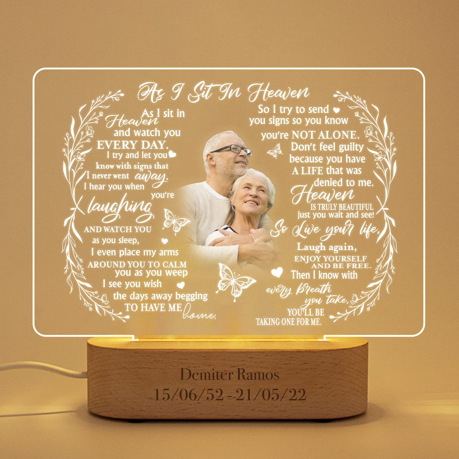Magic Lunar Personalized Unique Sympathy Gifts For Loss Of Mom Custom In Memory of Loved One Light Up Picture Frames with Photo and Text Memorial Plaque Night Light Lamp