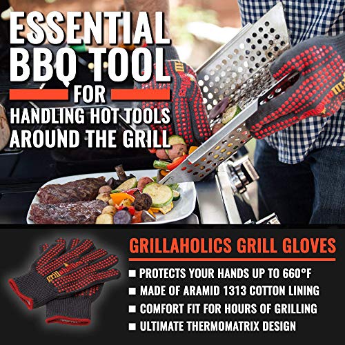 Grillaholics Stainless Steel Smoker Box & Heat Resistant Grill Gloves Bundle