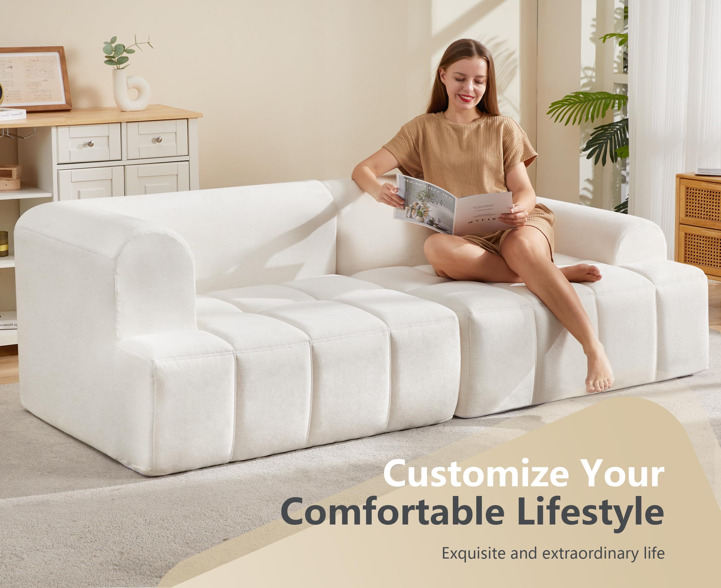 Hobestluk 80.6” Modular Sectional Sofa, 3 Seater Modern Cloud Couch with Deep Seat and Cozy Armrest, No Assembly and Free Combination Comfy Bouclé Sofa Couch for Living Room, Bedroom, Apartment(BROWN)