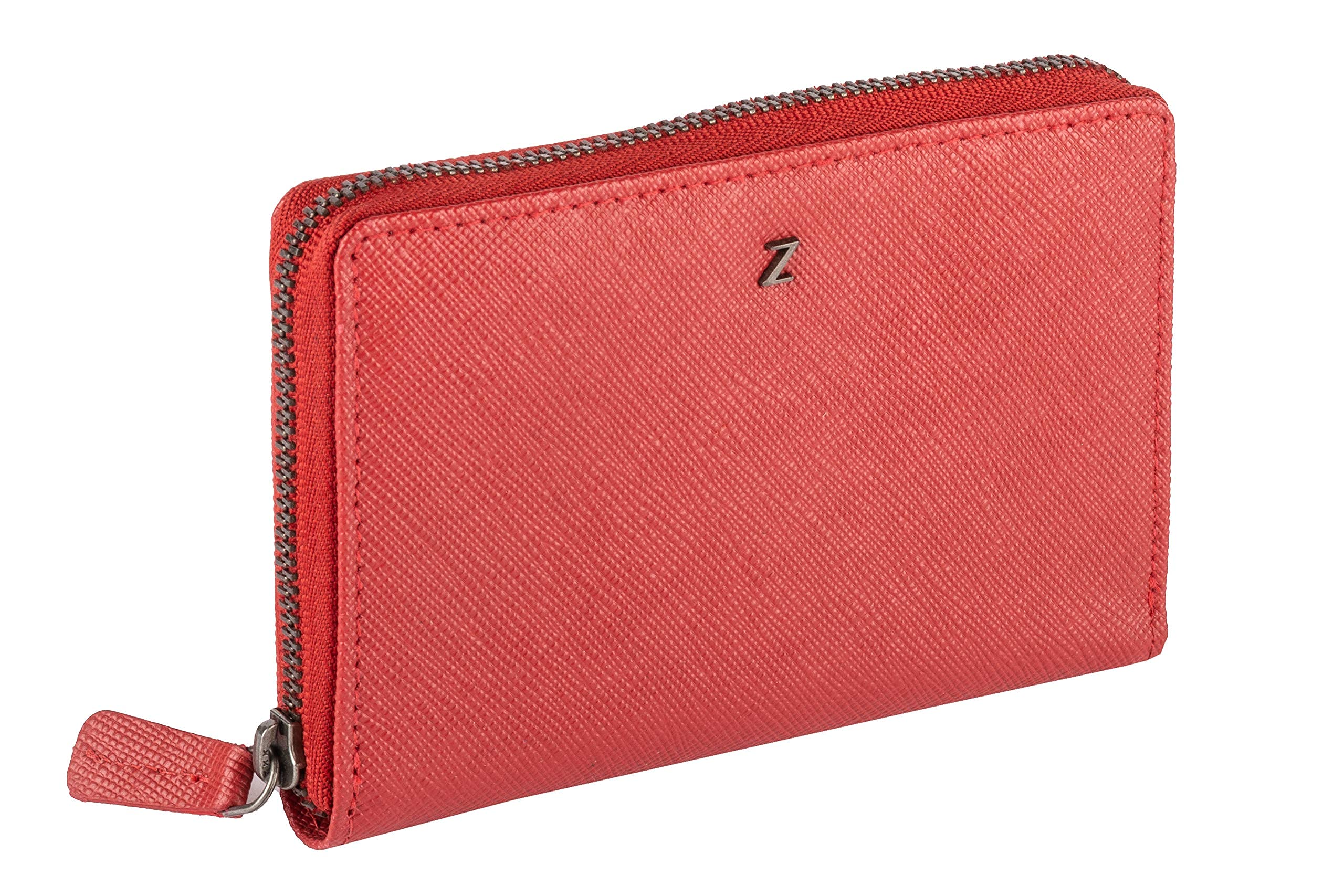 Zinda Genuine Leathers Women’s Wallet Mini Purse Zip Around RFID Protection (Red)
