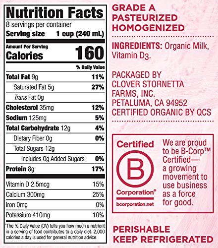 Clover Sonoma, Organic Whole Milk, Half Gallon, 64 oz