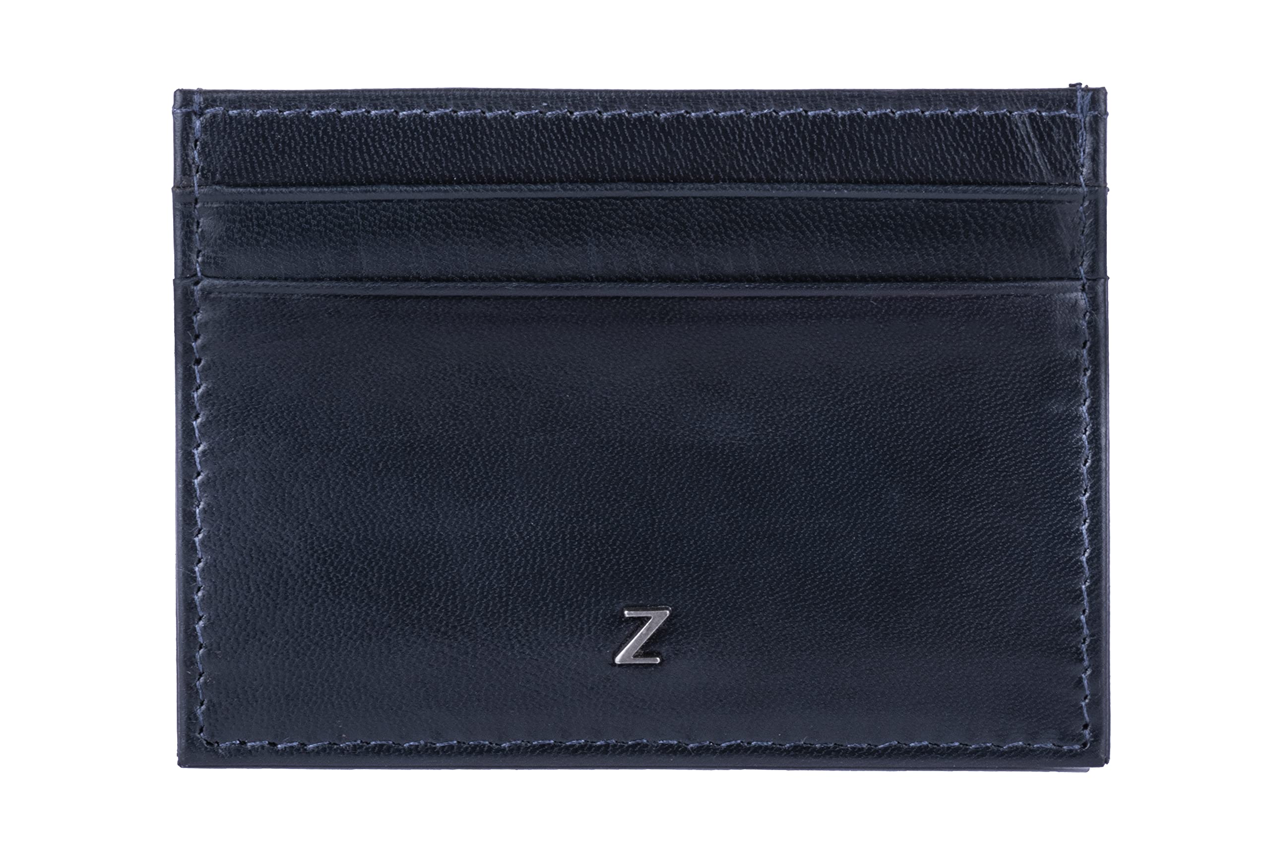 Zinda Genuine Leathers Card Holder Slim Wallet RFID Protection Unisex (Navy)