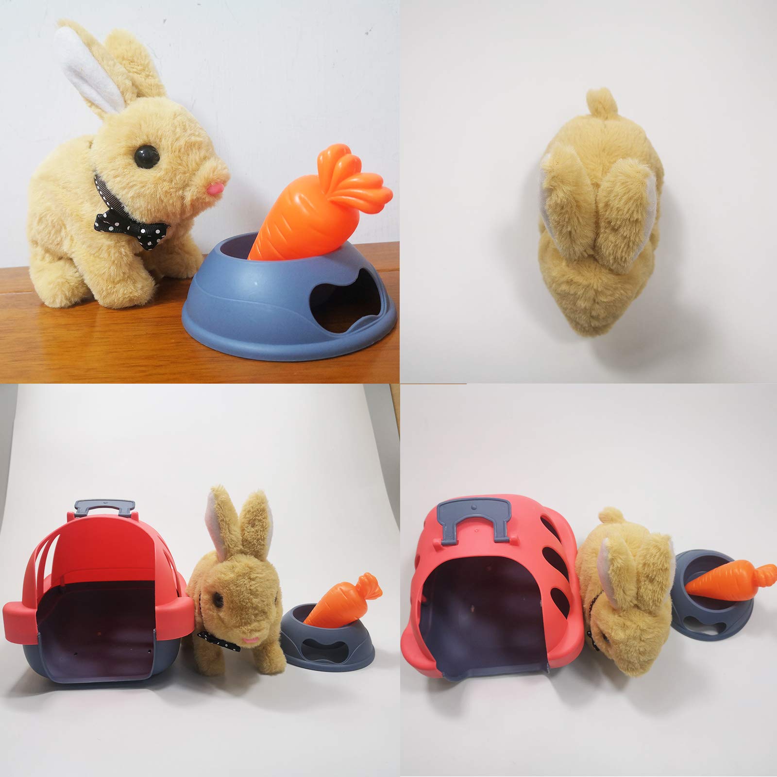 Suniauntie Interactive Bunny Rabbit Stuffed Animal, Easter Gift for Kids, Electric Plush Toy with Sound & Movements, Play House Set