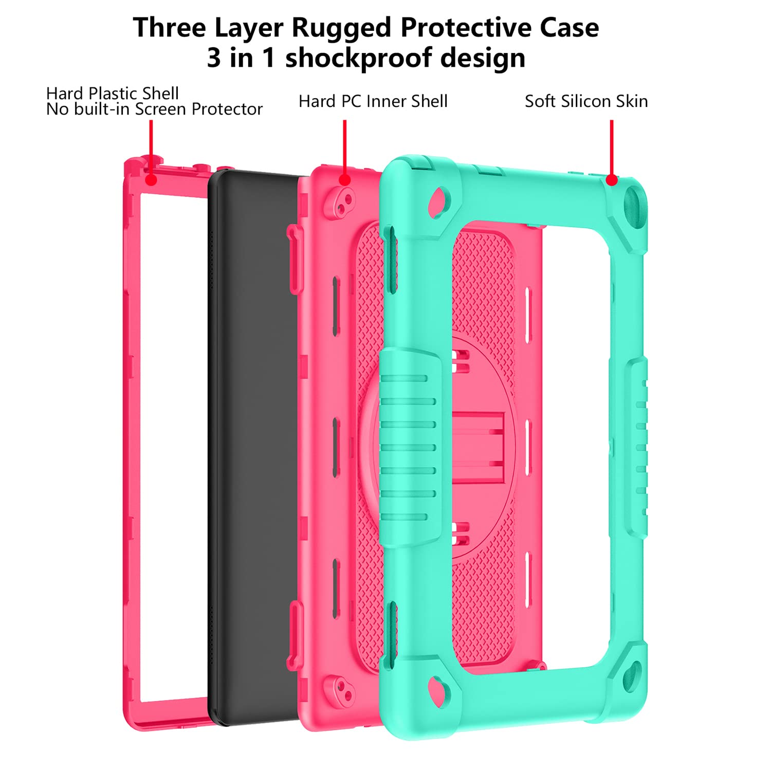FIEWESEY Case for Walmart ONN 10.1 Inch Gen 3 2022 Tablet(Model:100071485),Shoulder Strap Hand Strap 360 Rotatable Stand Kids Shockproof Case for Walmart Onn 10.1 Inch 3nd Gen Tablet(Green/Pink)