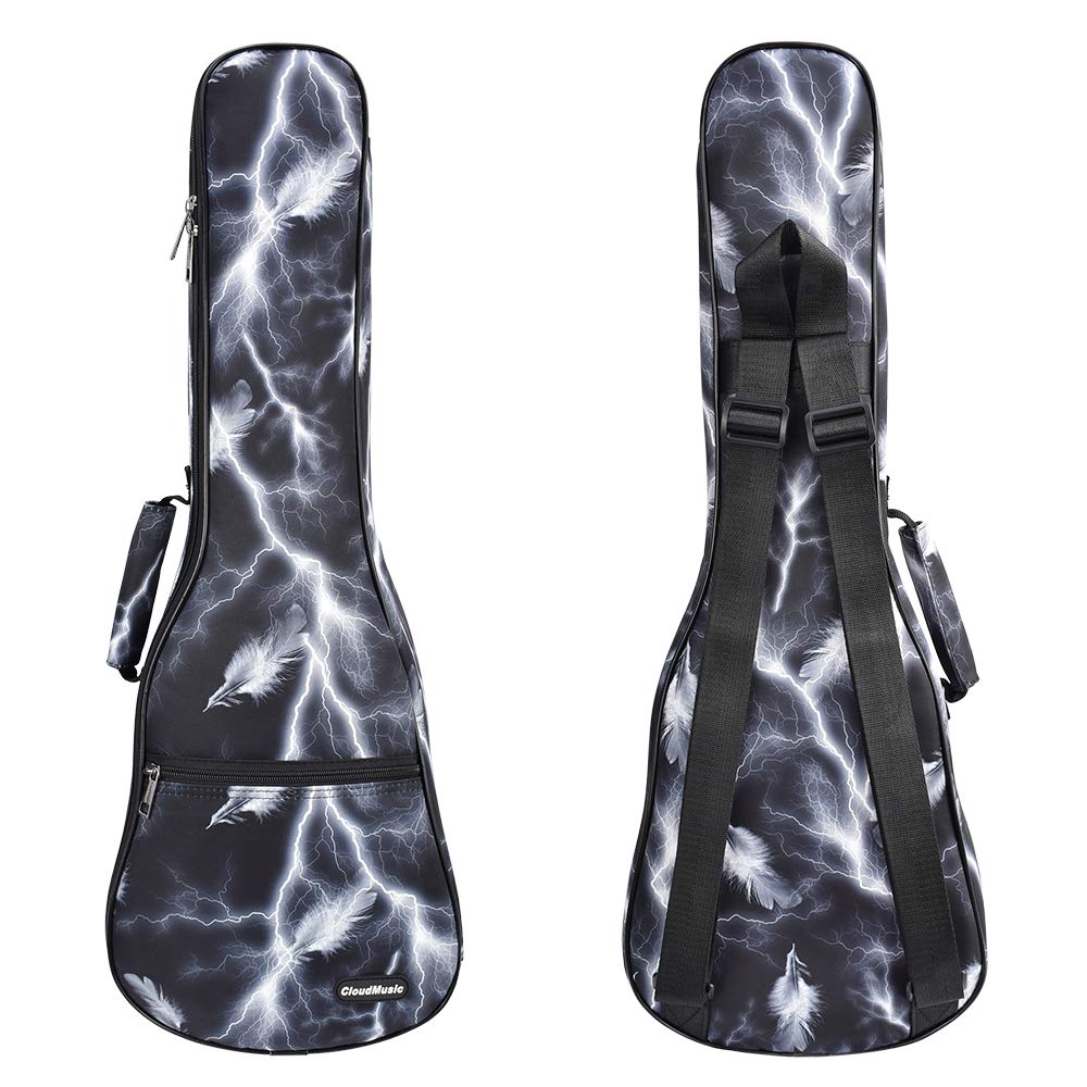 CLOUDMUSIC Ukulele Case For Soprano With Backpack Strap Galaxy Lightening (Black)