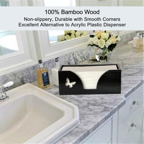 Countertop Paper Towel Dispenser with Engraved Butterfly in Black Bamboo β Compatible with C Fold, Multifold, Trifold & Z Fold Hand Napkins Folded Size 10.5" x 4.0" Or Smaller (Black)