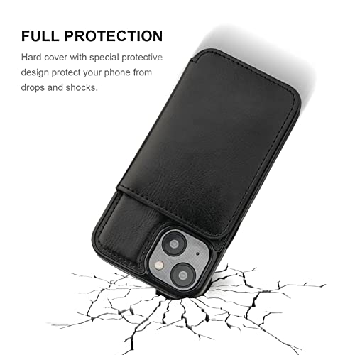 KIHUWEY Compatible with iPhone 14 Wallet Case Credit Card Holder, Premium Leather Kickstand Flip Hidden Magnetic Clasp Durable Shockproof Protective Cover for iPhone 14 6.1 inch (Black)