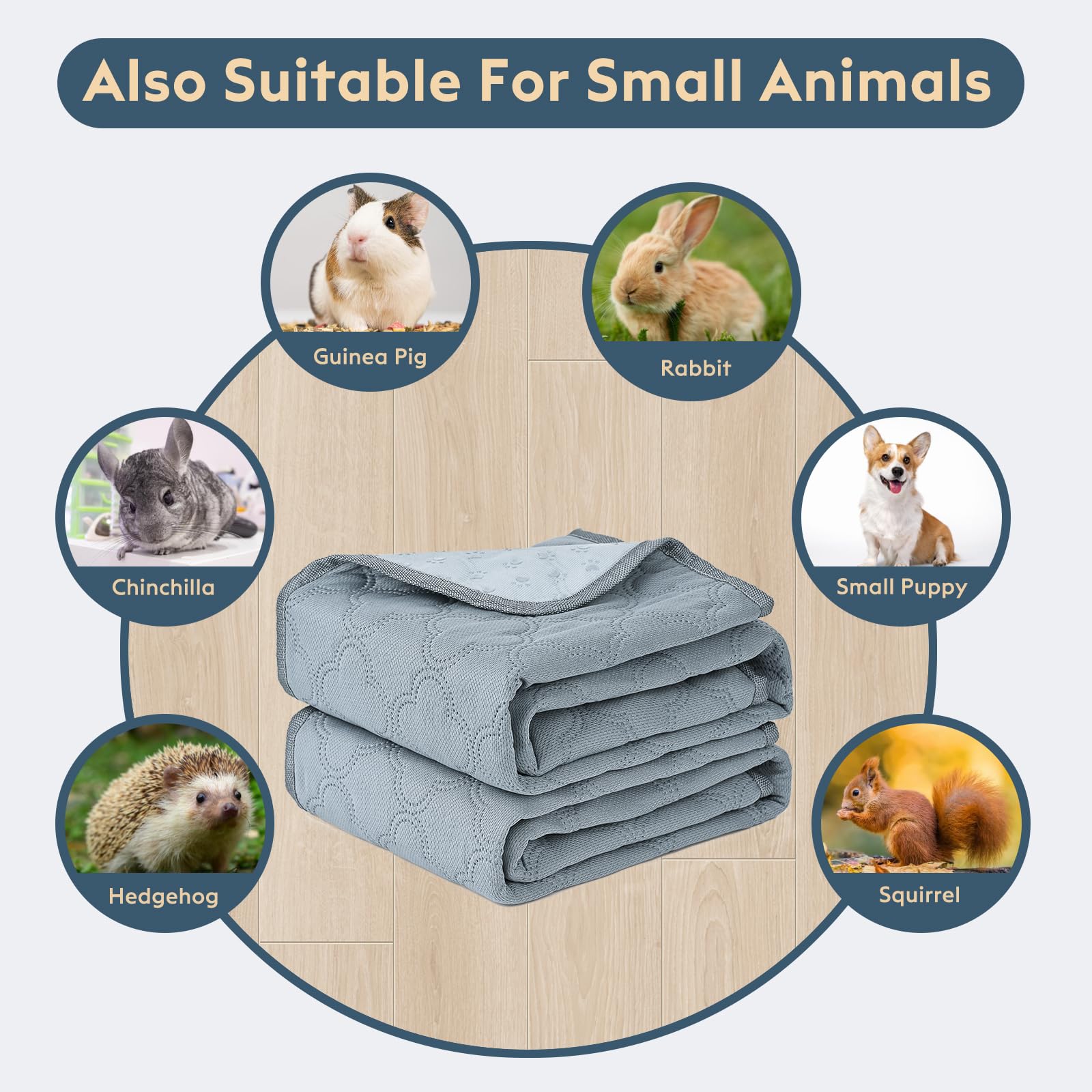 FunFurry Washable Guinea Pig Cage Liner - 2 Pack Reusable Washable Pee Pads,Waterproof Guinea Pig Bedding for Small Animal - Rabbit Bunny Hamster Puppy (Light Grey, 24" X 47" - 2 Pack)