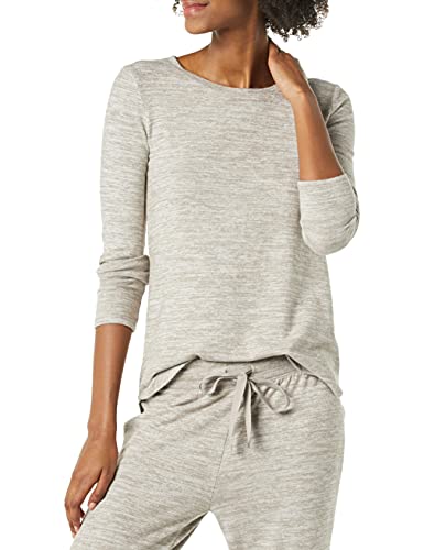 Daily Ritual Women's Cozy Knit Standard-Fit Long-Sleeve Shirttail Hem Crewneck Shirt, Taupe Heather, Medium