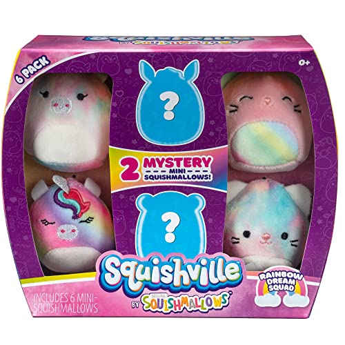 Squishville by Squishmallow Mini Plush Rainbow Dream Squad, Six 2β Rainbow Animals, Irresistibly Soft Colorful Plush, Mini Cat, Llama, and Panda Squishmallows