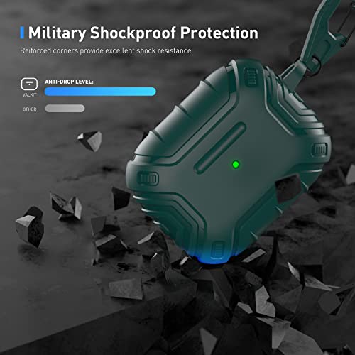 Valkit Compatible Airpods Pro Case Cover for Men, Hard Shell Rugged Shockproof Case Cool Armor Air Pod Pro Case Protective Cover Women with Keychain iPod Pro Skin for Airpod Pro 2019, Green