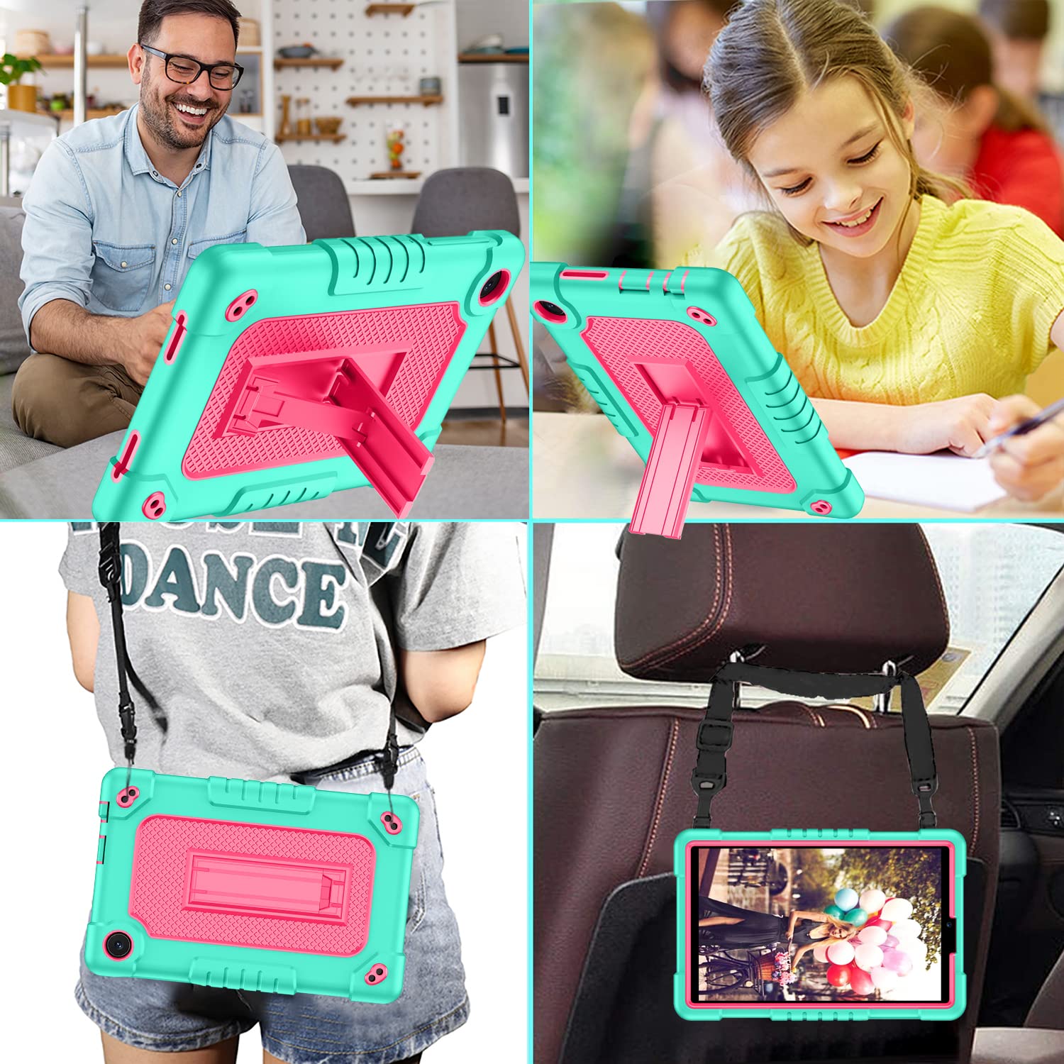 FIEWESEY for TCL Tab 8 LE Tablet Case,for TCL Tab 8 Plus Tablet Case,Shoulder Strap Shockproof Kids Friendly Case for TCL Tab 8 LE/TCL Tab 8 WiFi/TCL TAB 8V/TCL Tab 8 SE 8 Inch Tablet(Green/Pink)