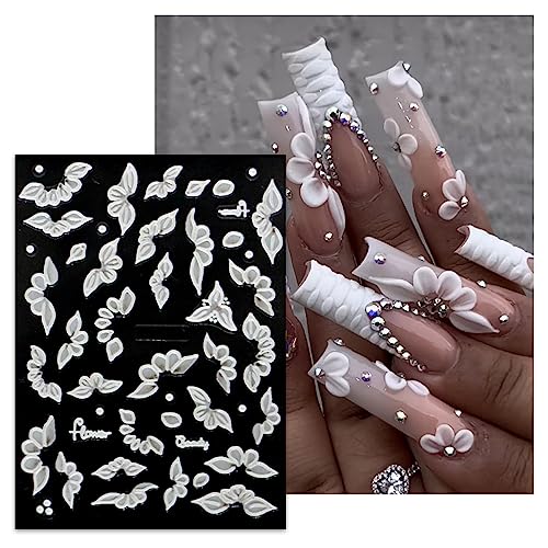 JMEOWIO 7 Sheets 3D Embossed Flower Nail Art Stickers Decals Self-Adhesive Pegatinas Uñas 5D Spring Summer Floral Nail Supplies Nail Art Design Decoration Accessories