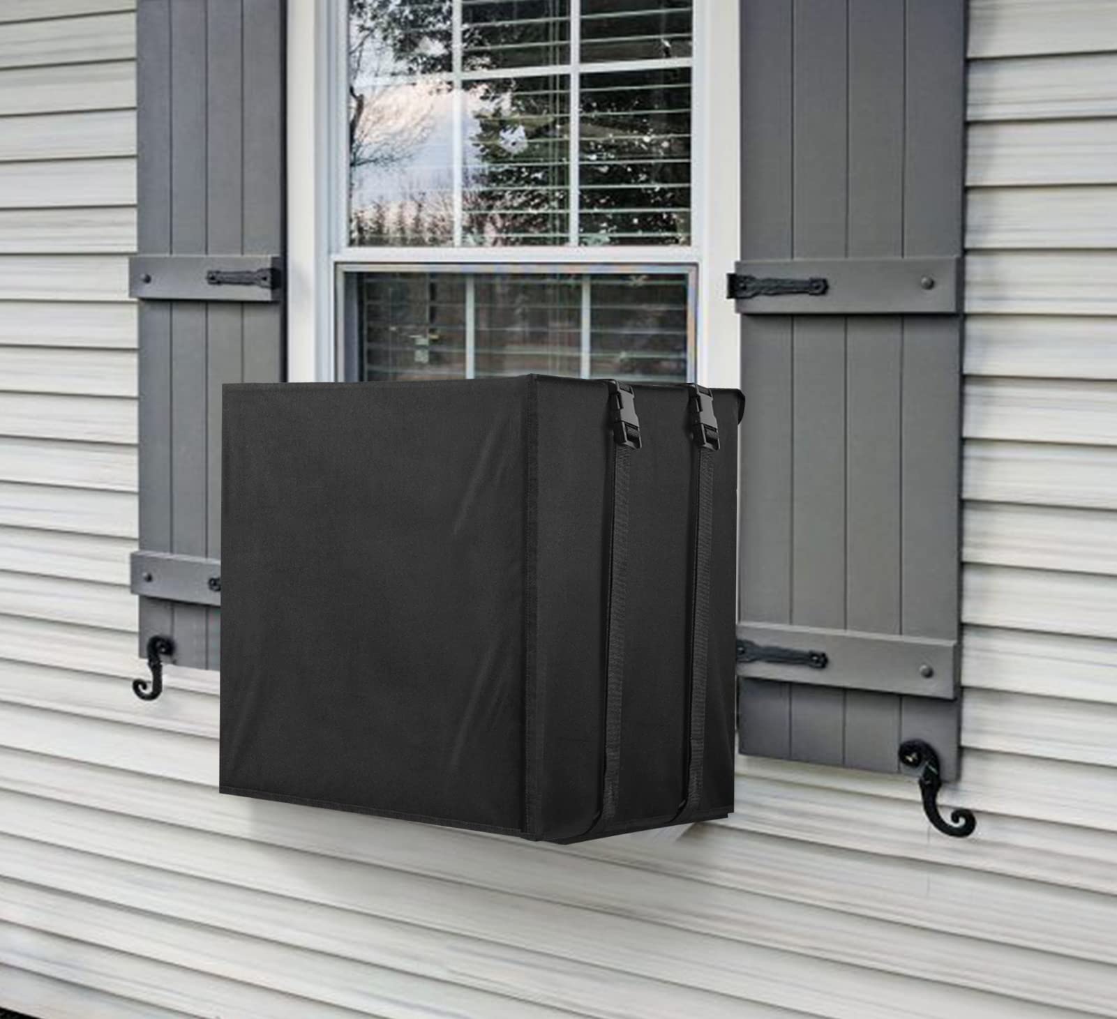 Sunolga Air Conditioner Covers for Window Units, Window Air Conditioner Cover with Water Resistant and Windproof Design - 17W x 13H x 12D Inches, Black