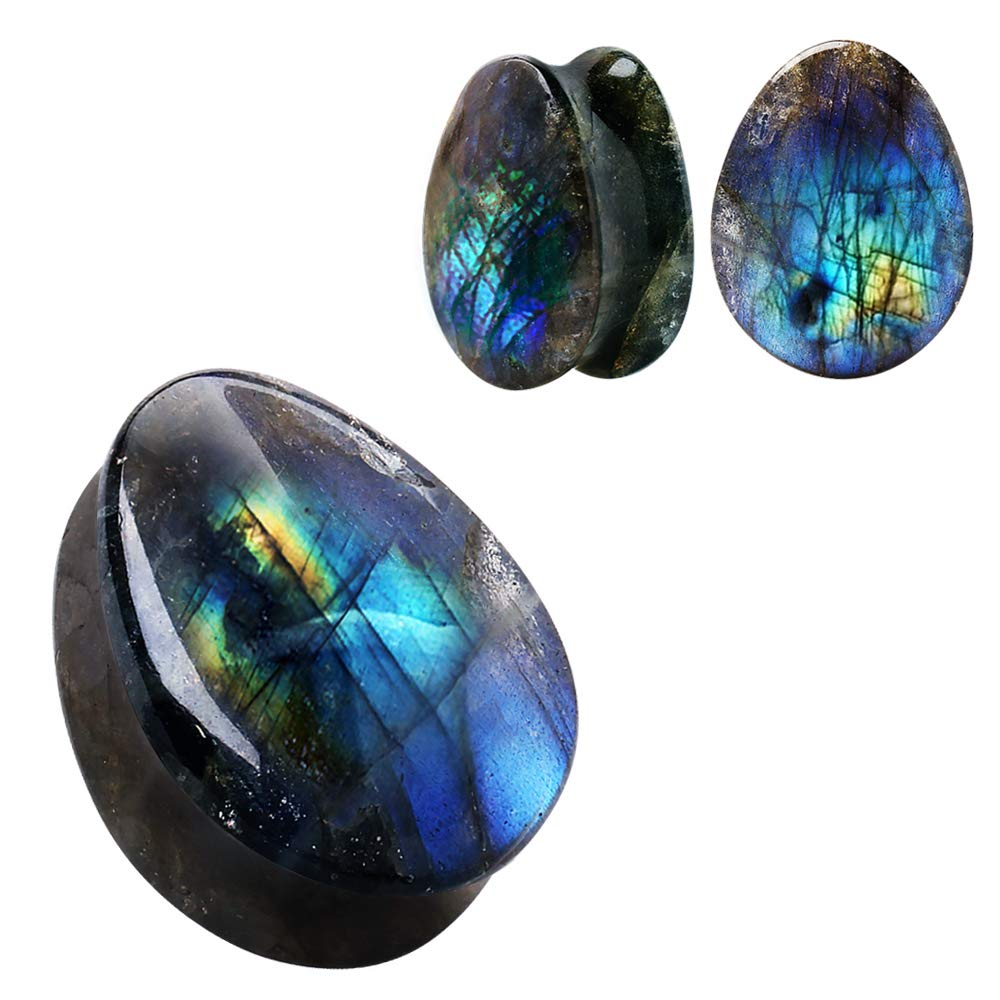 Covet Jewelry AAA Grade Natural Labradorite Double Flare Teardrop Plug (1/2")