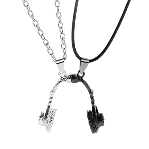 PLwelth 2pcs Matching Couples Necklaces for Boyfriend and Girlfriend Cute Bff Headphones Charm Pendant Friendship Necklace Valentine's Day Birthday Christmas Gifts
