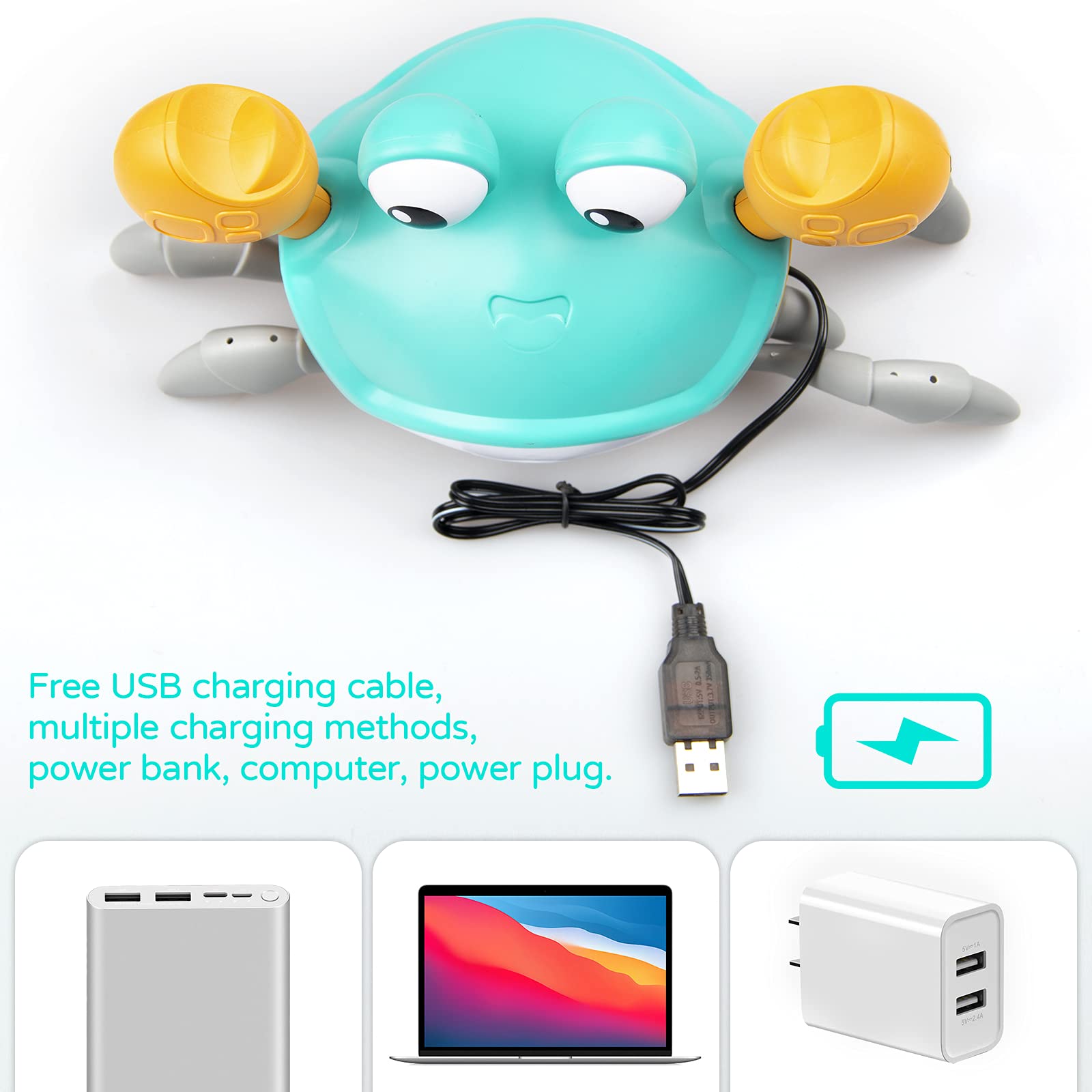 ZONICE Crawling Crab Baby Toy with Music and LED Light Up for Kids, Toddler Interactive Learning Toy with Automatically Avoid Obstacles, Build in Rechargeable Battery (Green)