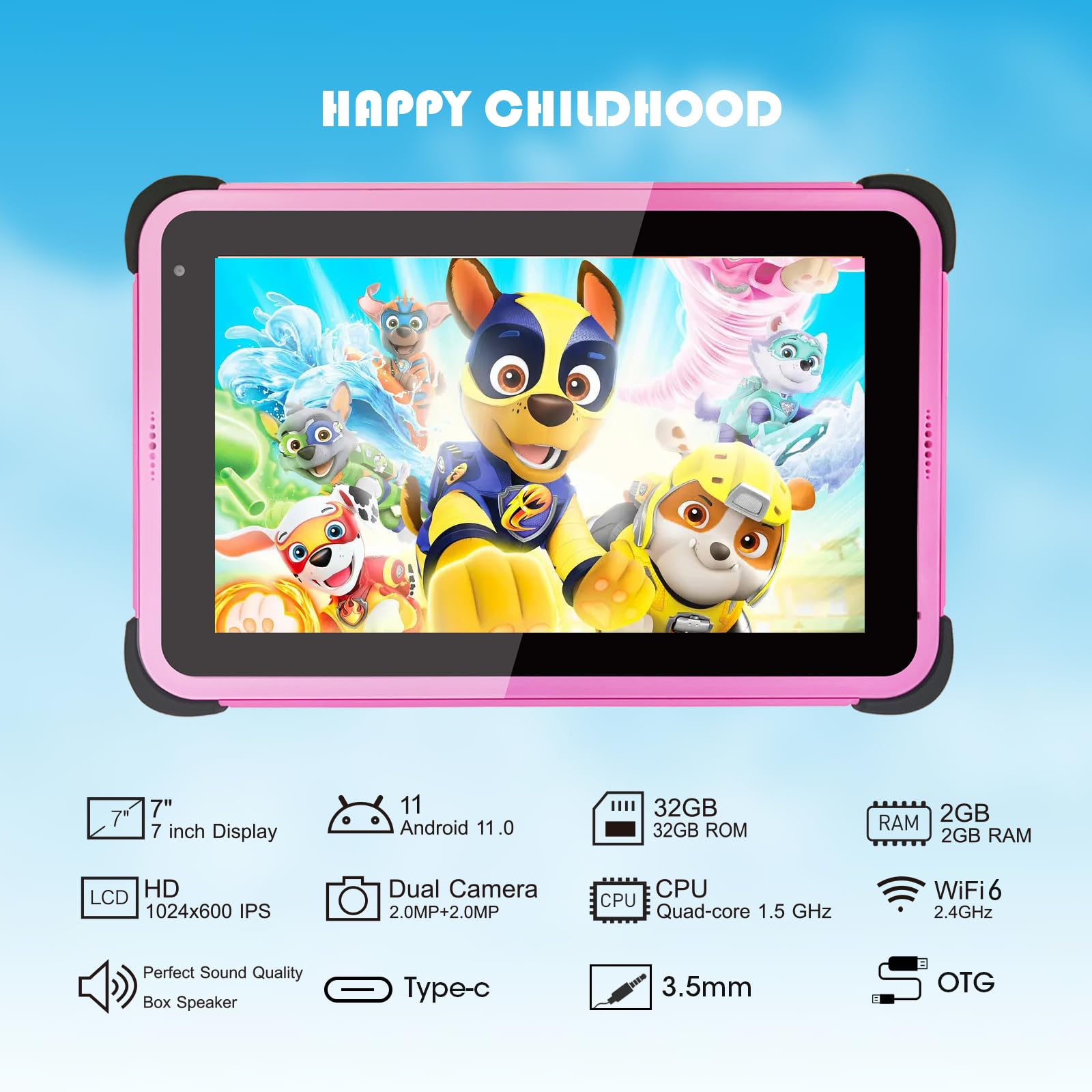 CWOWDEFU Kids Tablet 7 Inch Android 11 Tablet Kids Learning Tablet WiFi Tablet for Children Toddlers 7" Tablet for Home School Parent Control Educational Tablet with Kid-Proof Case (Pink)