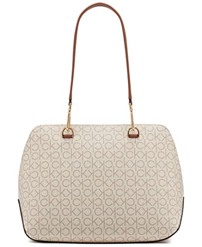 Calvin Klein Lucy Triple Compartment Tote, Vanilla/Khaki/Caramel Embossed