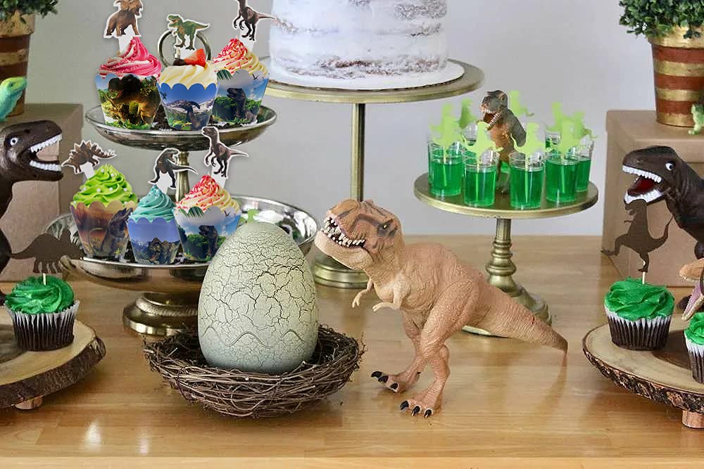 Dinosaur Cupcake Toppers and Wrappers 48 pcs Jurassic Park Cupcake Toppers for Dinosaur Themed Birthday Party