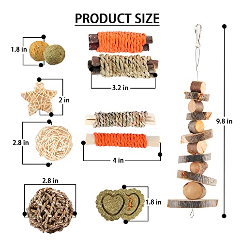VCZONE Rabbit Chew Toys, Pet Bunny Tooth Chew Toys Organic Natural Apple Wood Grass Cake Ideal for Bunny, Chinchilla, Guinea Pigs, Hamsters Teeth Grinding (12 Pack)